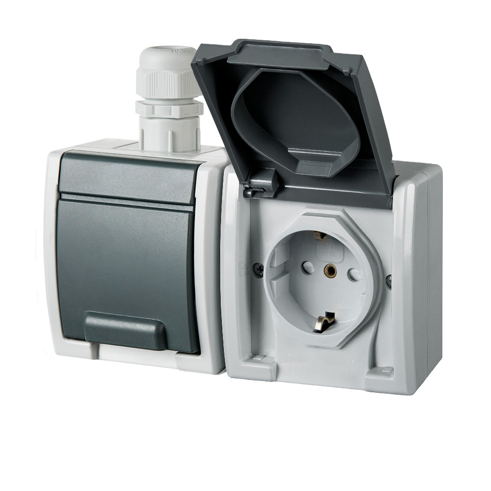 FAM ATLAS IP65 Zásuvka 2x 2P+PE SCHUKO, 2-násobná vodorovná s vývodkou ...