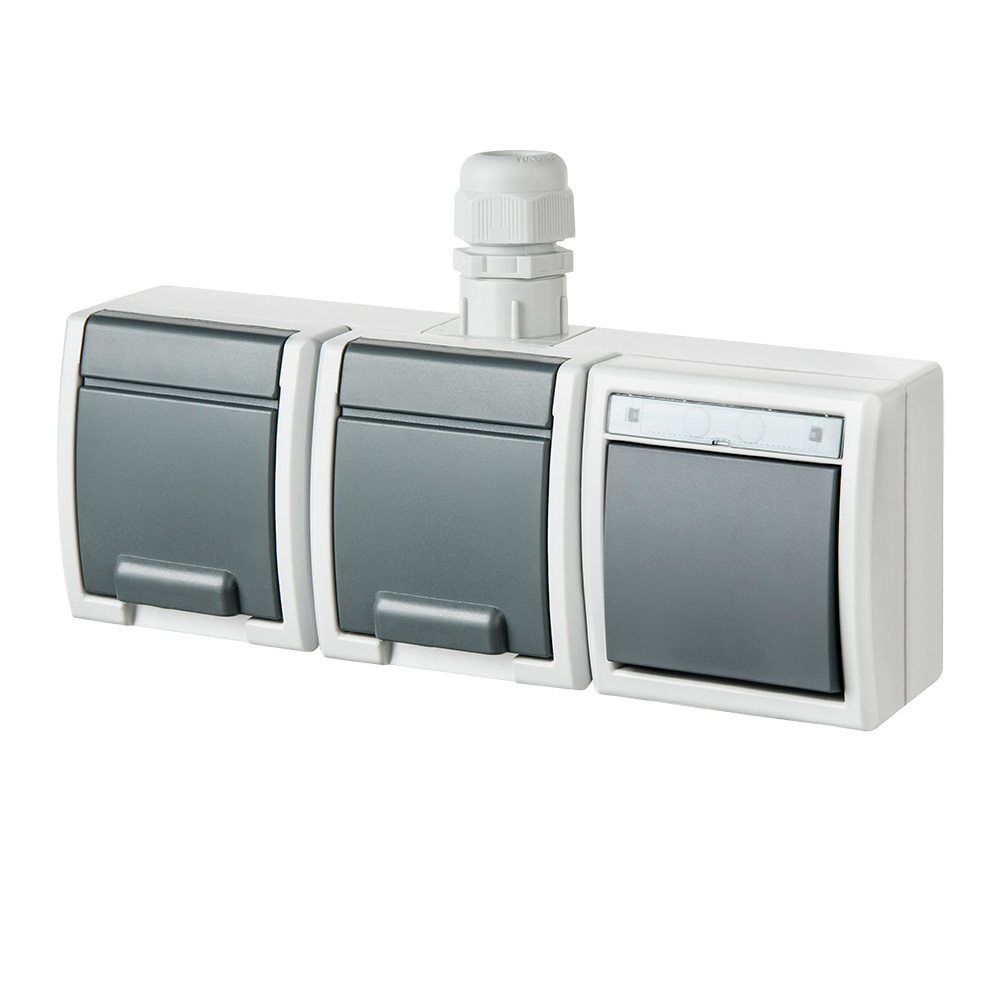 FAM ATLAS IP65 Přepínač č.6+zásuvka 2x 2P+P, 2-násobná vodorovně s ...