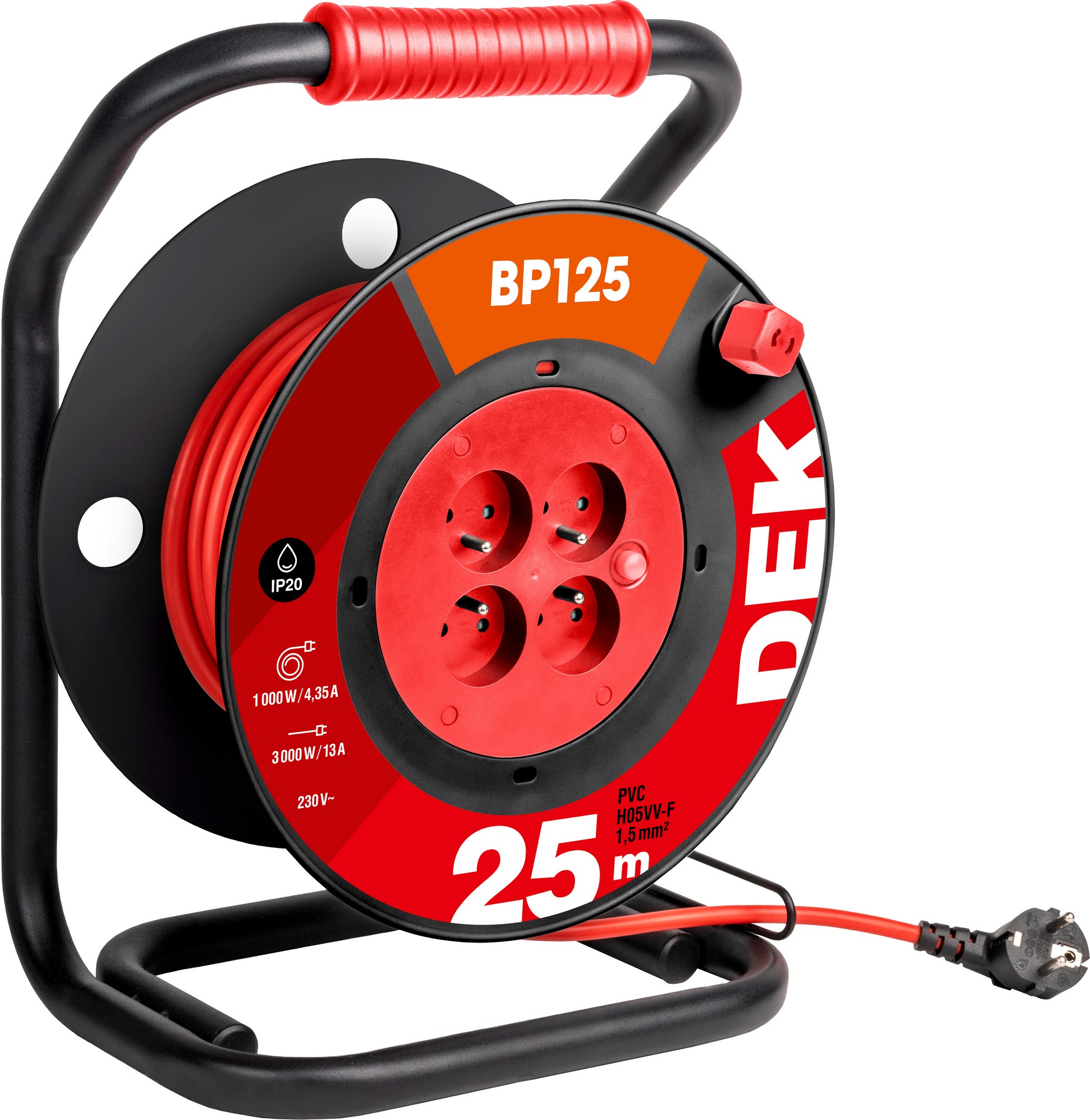 Kabel prodlužovací PVC na bubnu DEK BP125 25 m 1,5 mm2 IP 20
